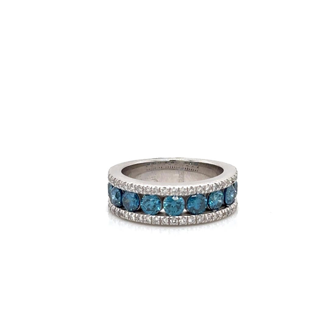 14K Gold Band With Blue Diamonds in Channel Setting & Lab Diamond Side ...