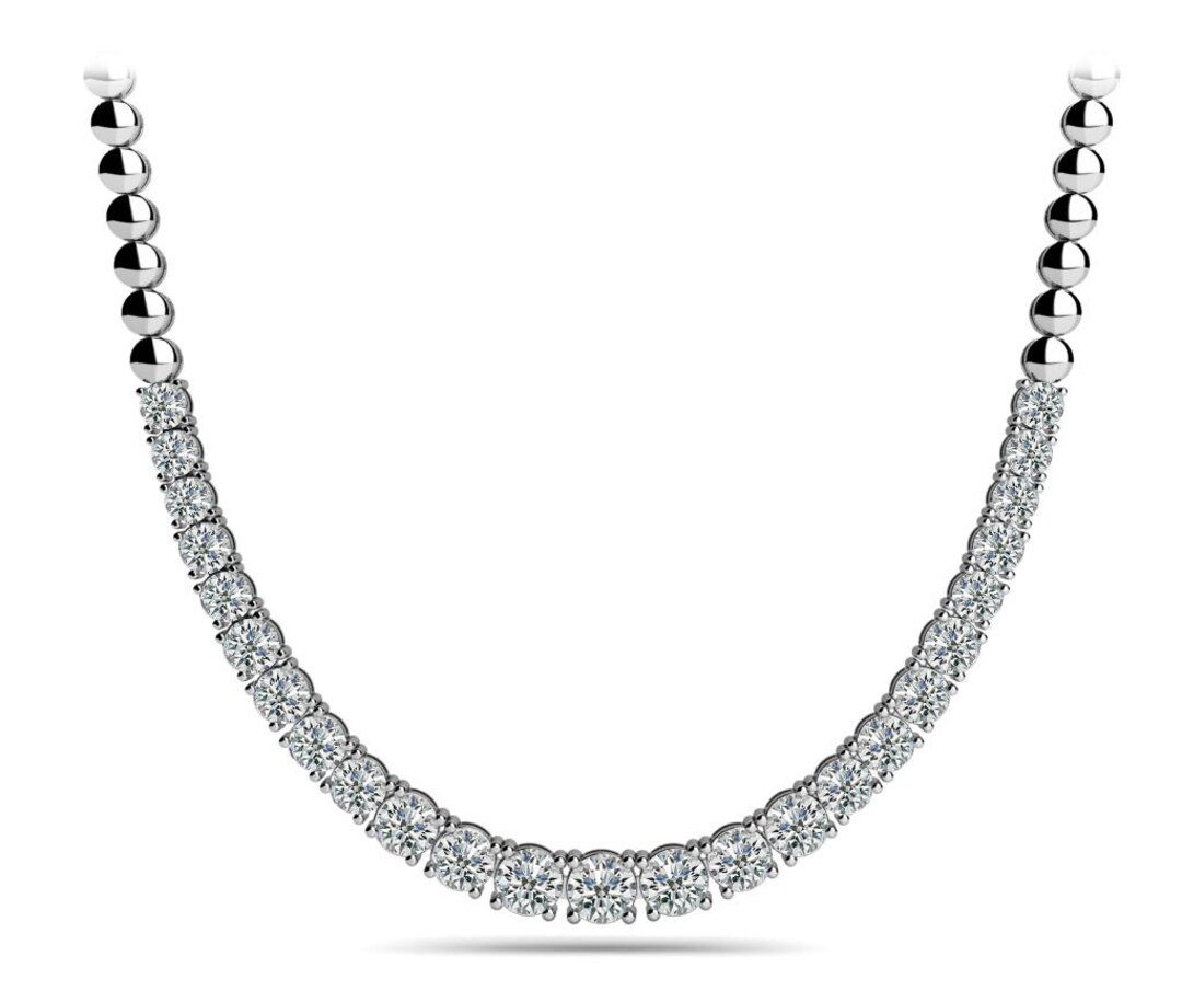 14K Gold Diamond & Bead Chain Tennis Necklace With Lab-grown Round ...