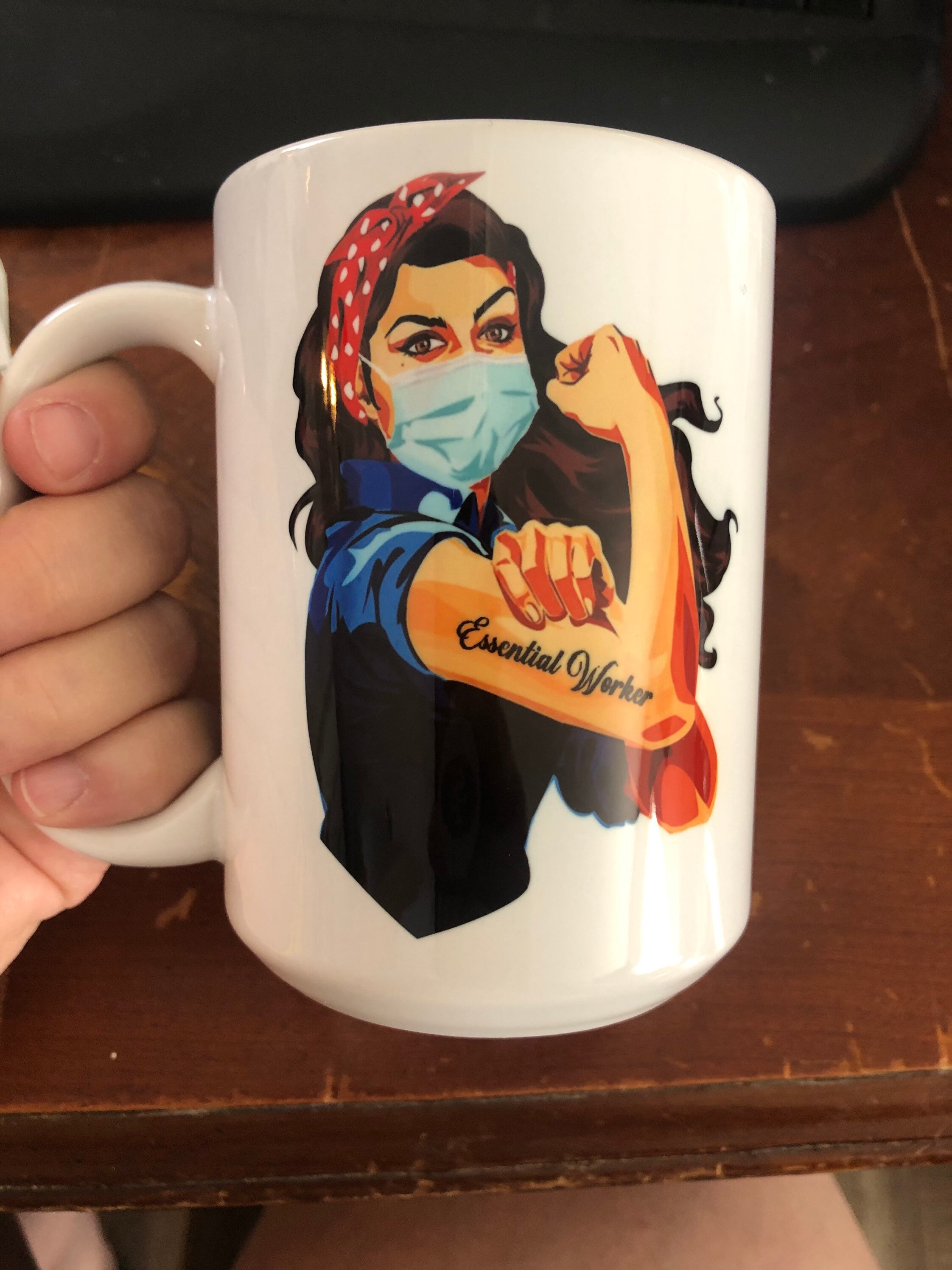 Essential Worker Rosie Wearing Mask Coffee Mug 15 Oz - Etsy