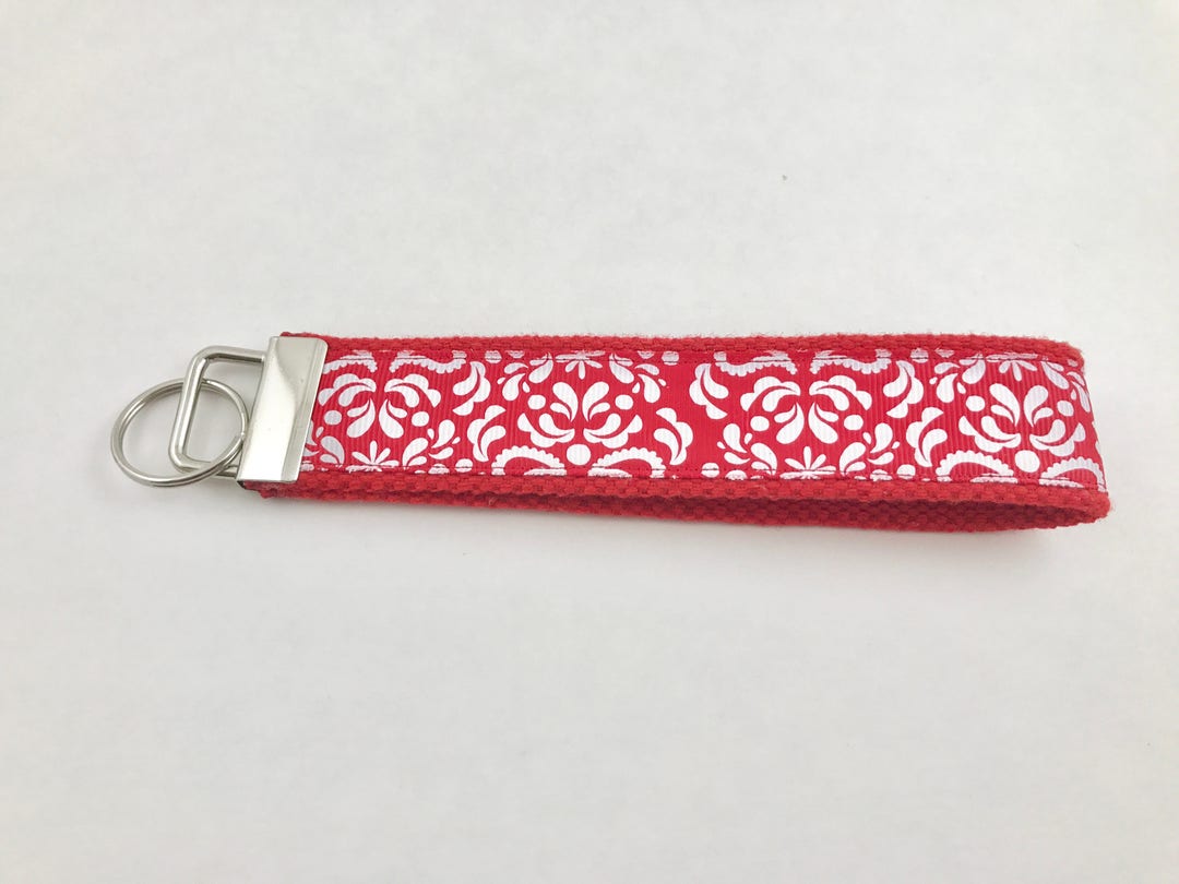 Red Damask Key Fob Wristlet Keychain, Key Chain, Red Damask, Gift for ...
