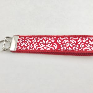 Red Damask Key Fob Wristlet Keychain, Key Chain, Red Damask, Gift for ...