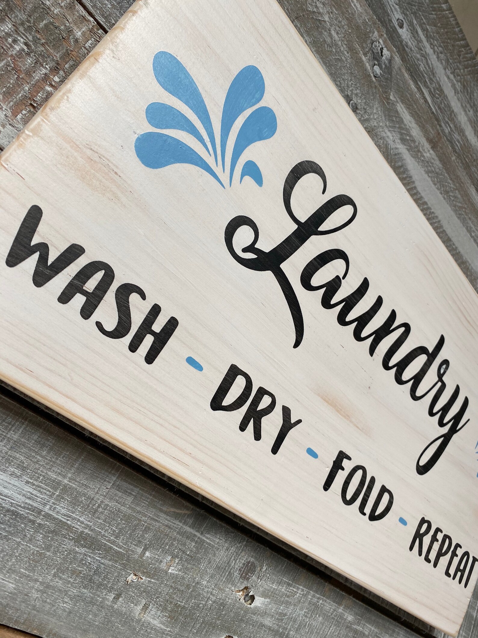 Laundry Room Sign, Wash Dry Fold Repeat, Laundry Room Decor, Rustic ...