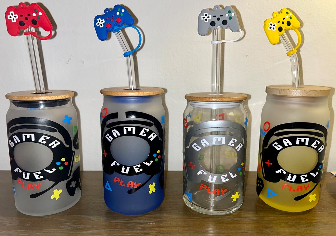 Video Gamer Gift 16 Oz. Frosted Glass Can W/controller Straw Topper - Etsy