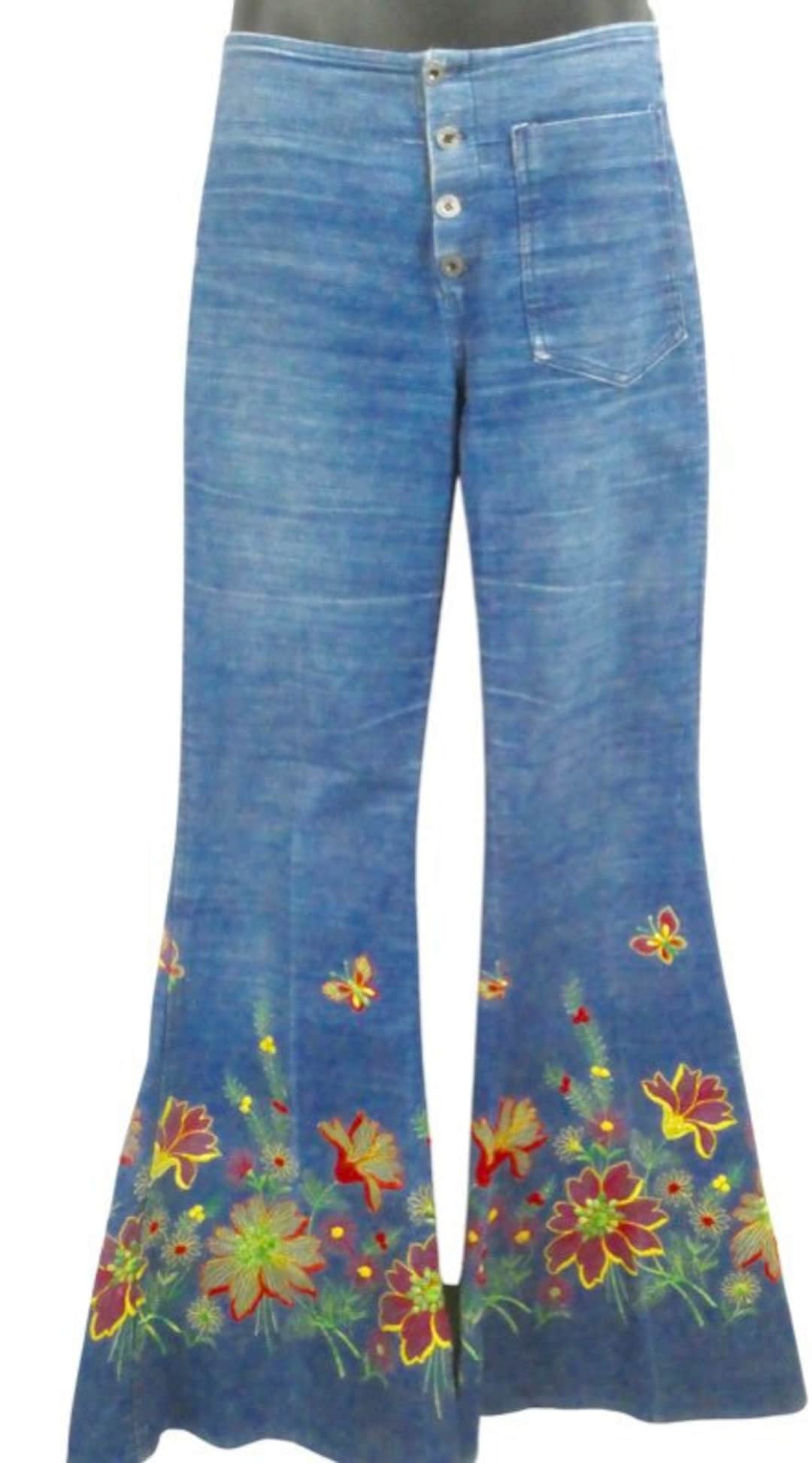 Denim Jeans, RARE, Ooak,hippy, Bell Bottoms , 1960s, XSSW, Embroidery ...