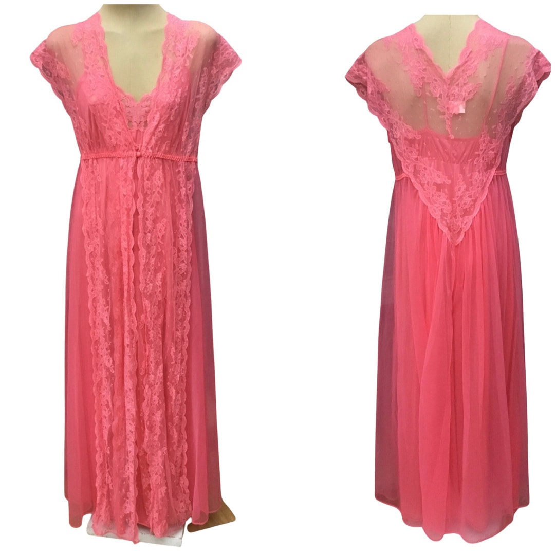 Coral Pink Nightdress and Cover up Set, Maxi Nightdress and Coverup ...