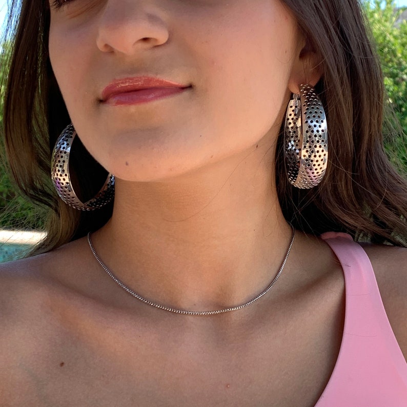 Oversized Perforated Silver Hoop Earrings, Statement Fashion Hoops With ...