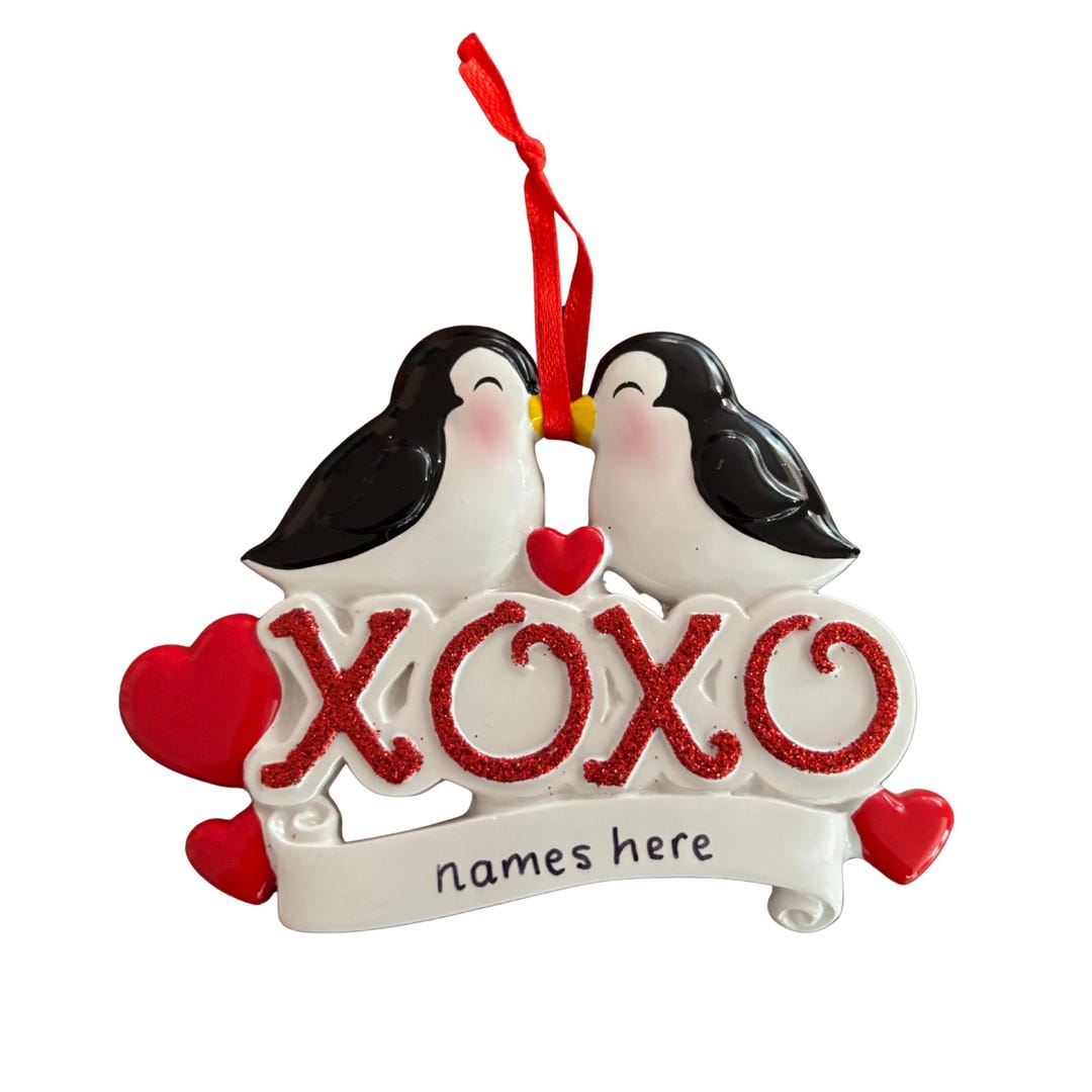Personalised Penguin XO Ornament, Custom Couple Decoration, Valentine’s ...