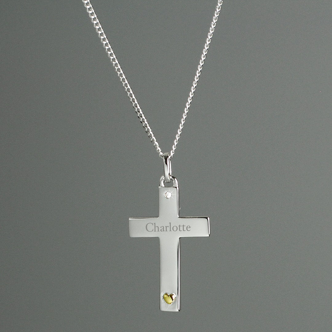 Engraved Cross Necklace. Personalised Sterling Silver Cross - Etsy