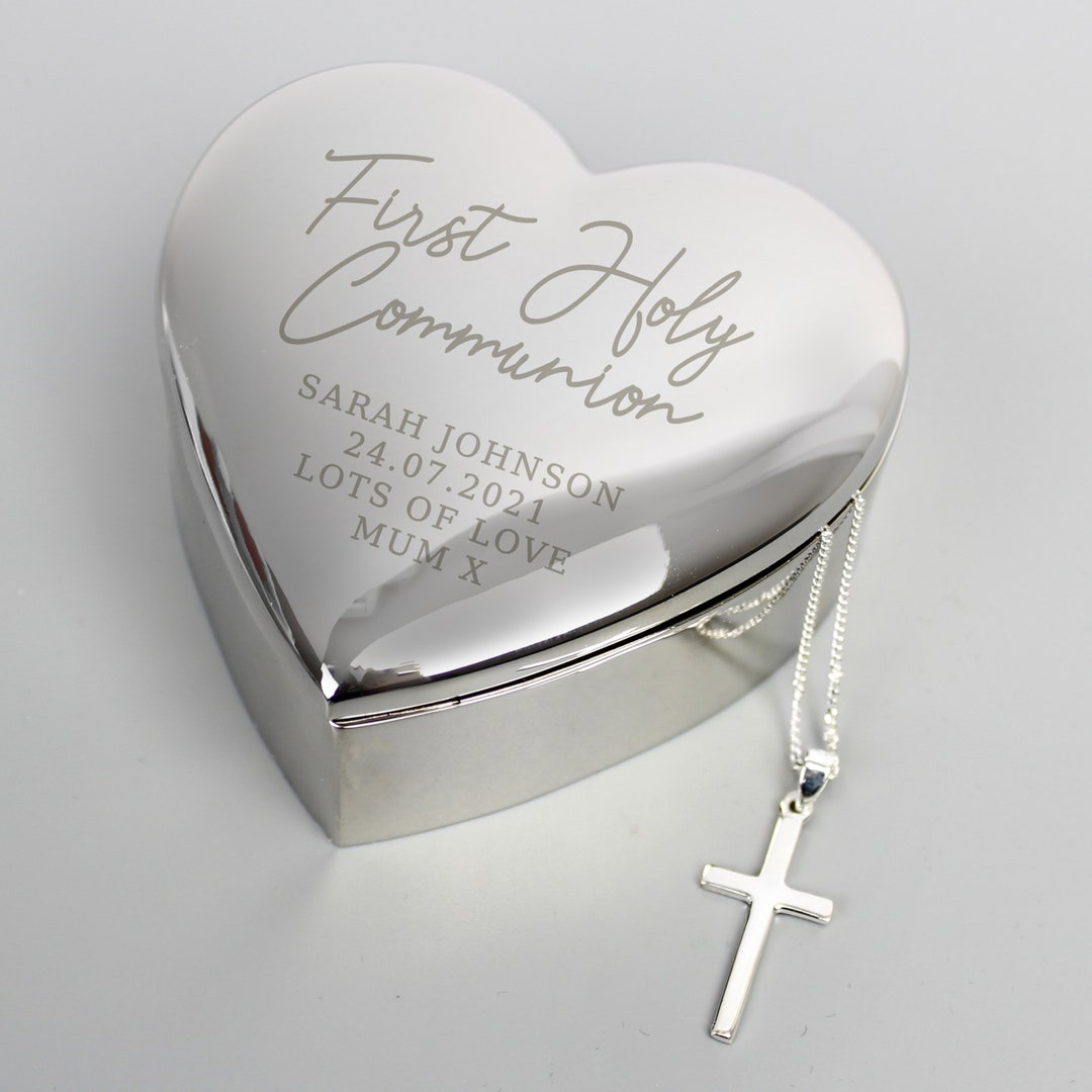 Personalised First Holy Communion Trinket Box & Cross Necklace Set ...