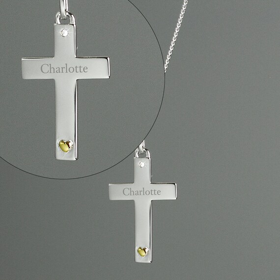 Engraved Cross Necklace. Personalised Sterling Silver Cross - Etsy