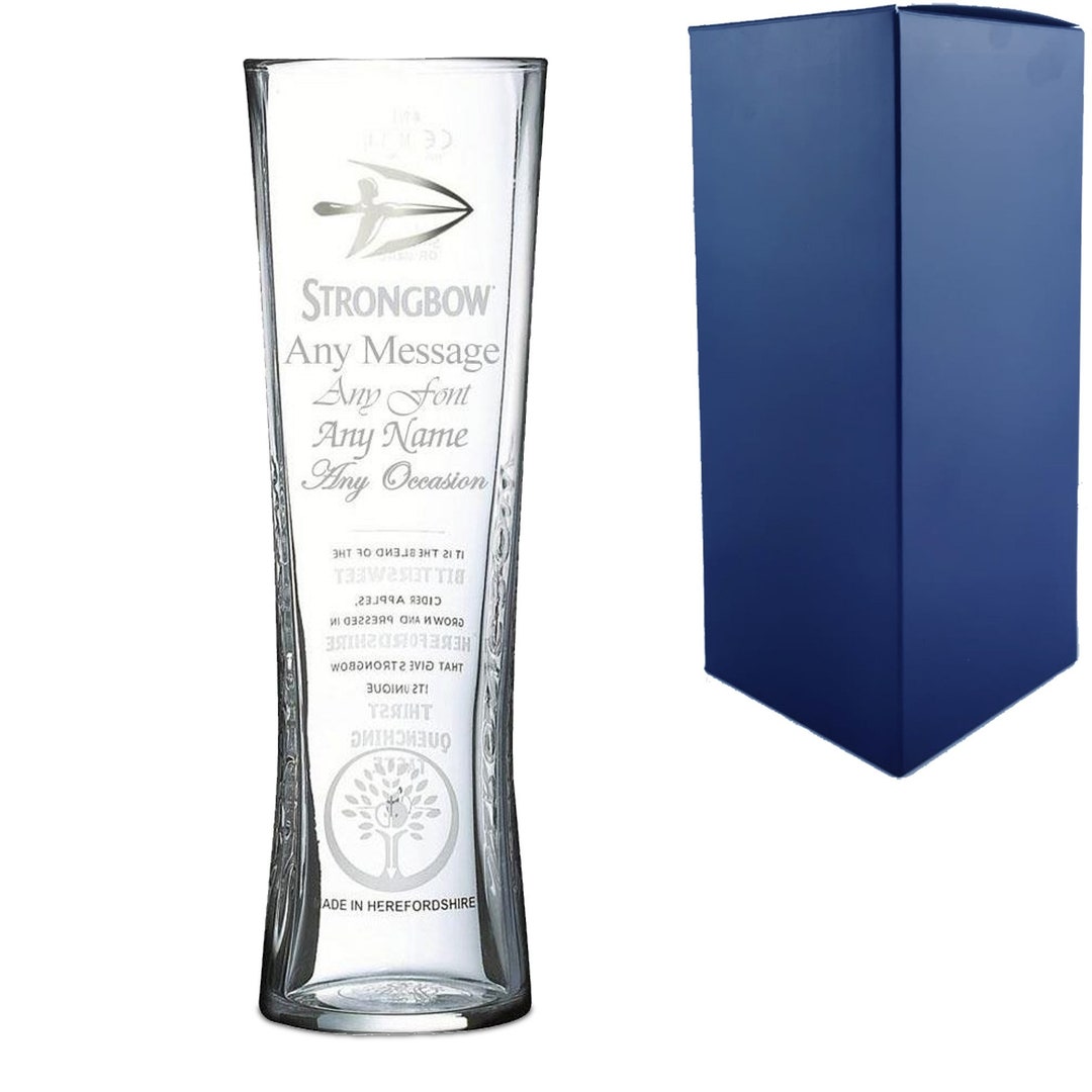 Personalised Pint Glass Engraved Strongbow Pint Glass Cider T Engraved Glass With T Box