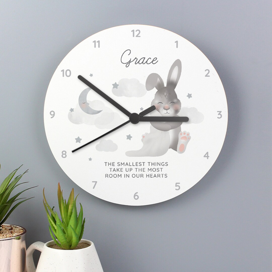 Personalised Children's Clock. Baby Bunny White Wooden - Etsy
