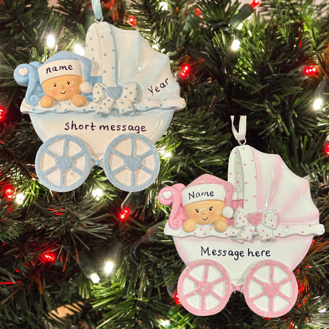 Personalised Christmas Decoration, Baby's 1st Christmas, Pink Pram or ...