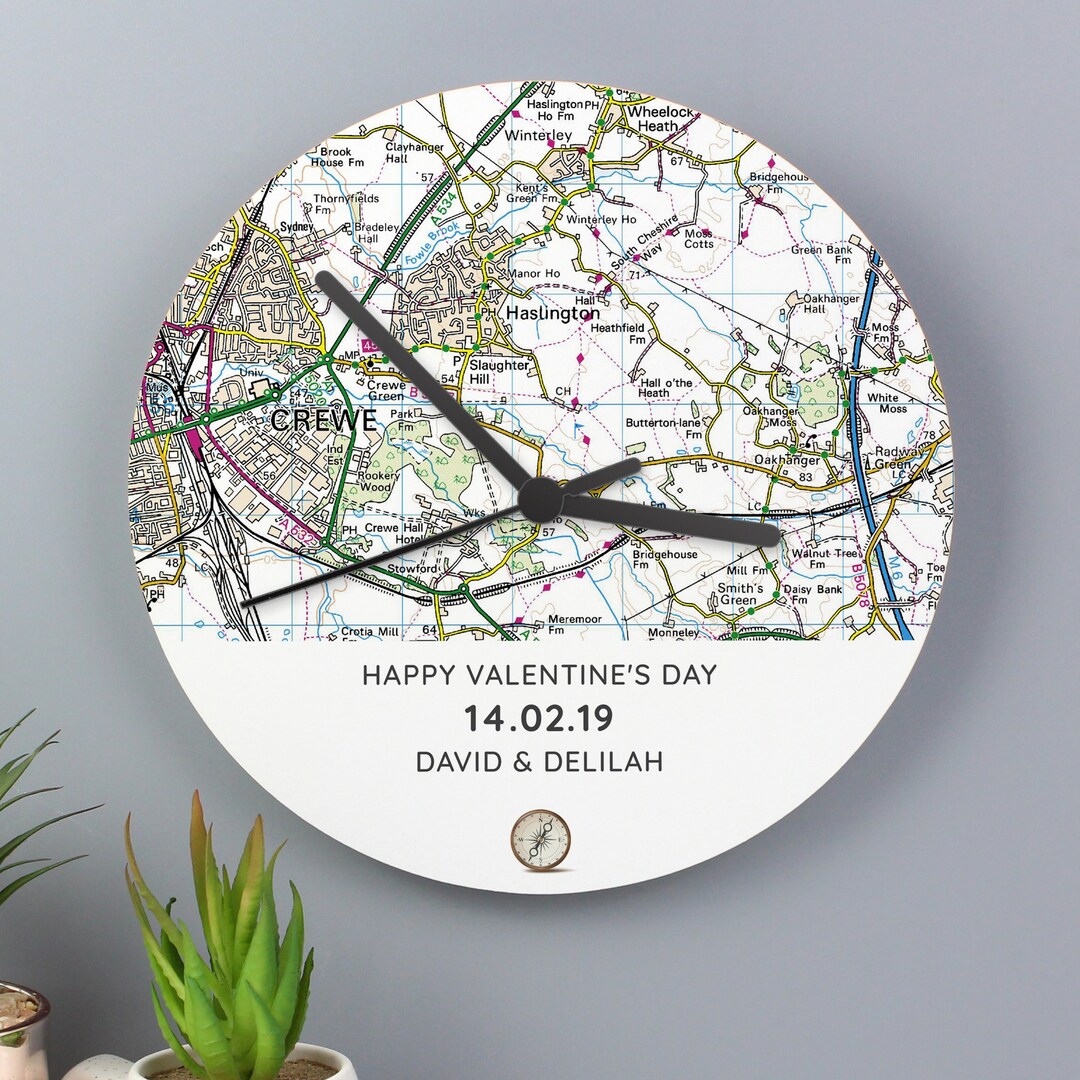 Personalised Map Clock. Custom Map Wall Clock. Location Gift. Ideal ...