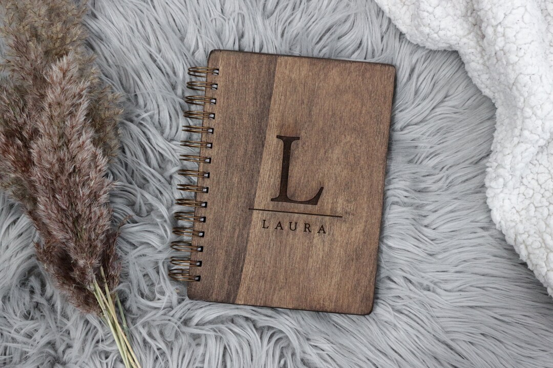 Wooden Notebook - Custom Name and Initial Letter, Handmade and Engraved ...