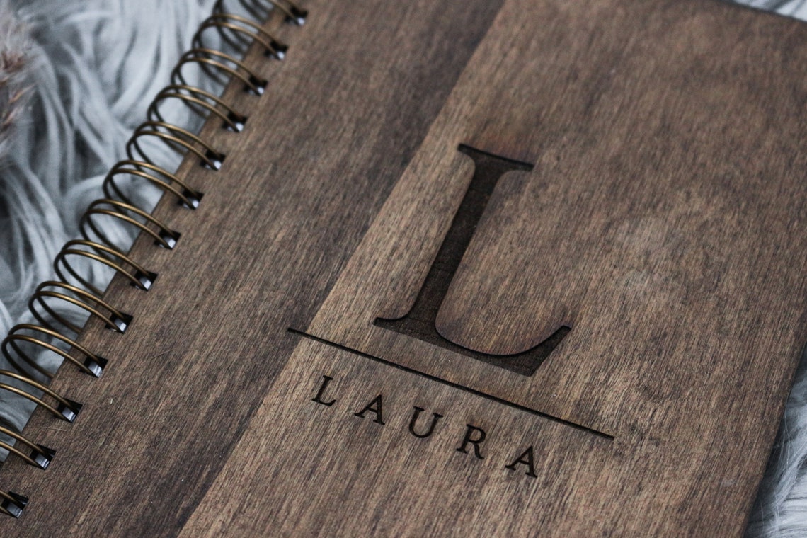 Wooden Notebook Custom Name and Initial Letter Handmade and | Etsy