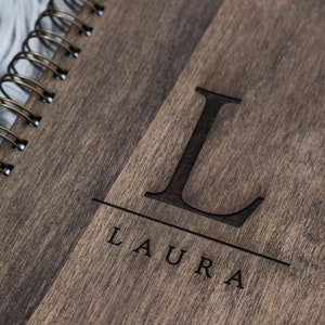 Wooden Notebook - Custom Name and Initial Letter, Handmade and Engraved ...