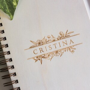Wooden Notebook, Custom Name, Floral Inspired Design, Handmade and ...