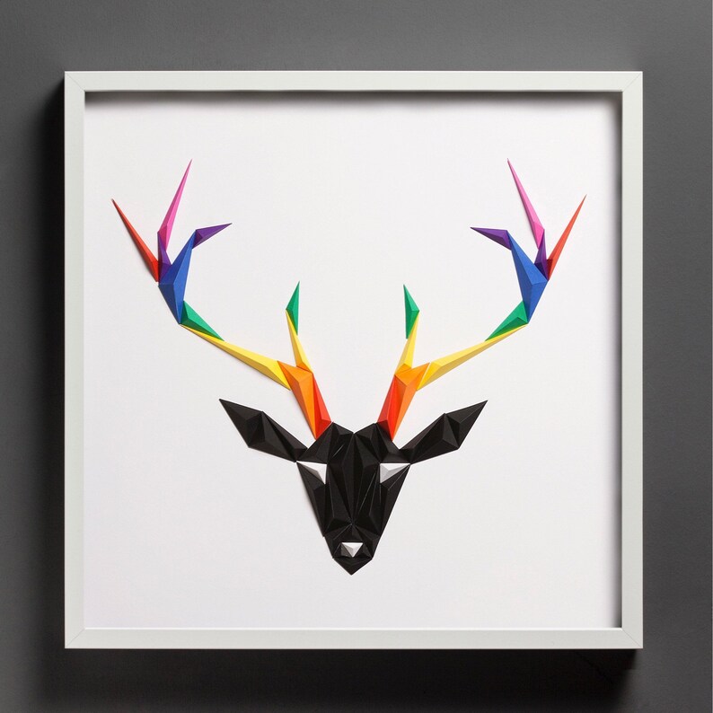 RAINBOW ANTLERS | Paper Artwork | 20" X 20" Paper Art, Wall Art ...