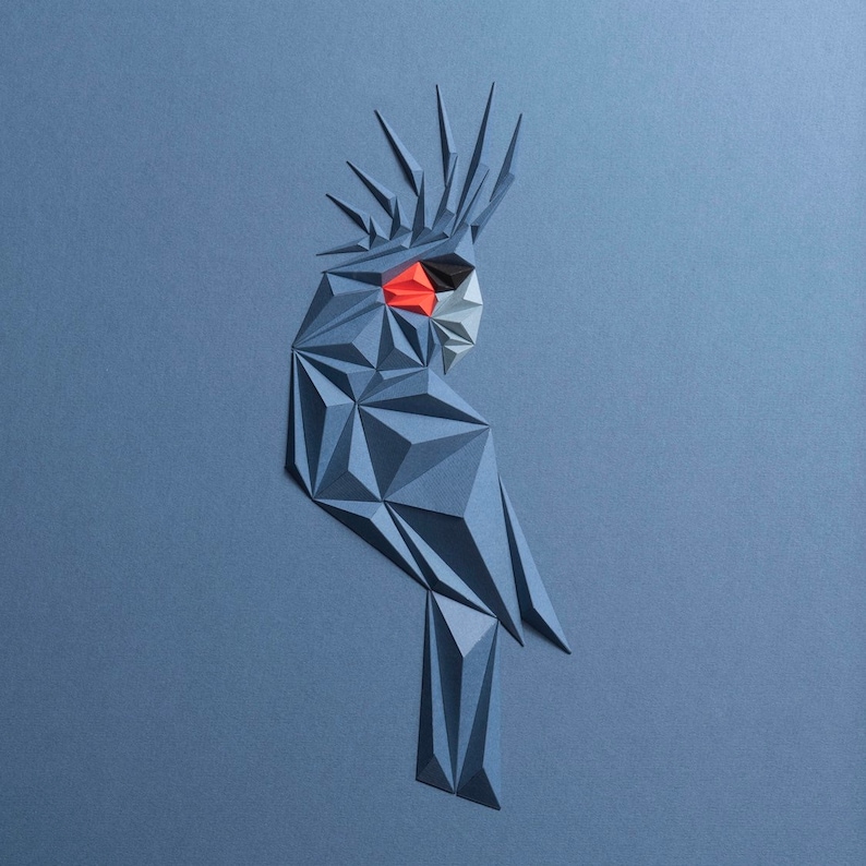 PALM COCKATOO, Paper Artwork, Blue Art, Modern Art, Bird Drawing, Cubic ...
