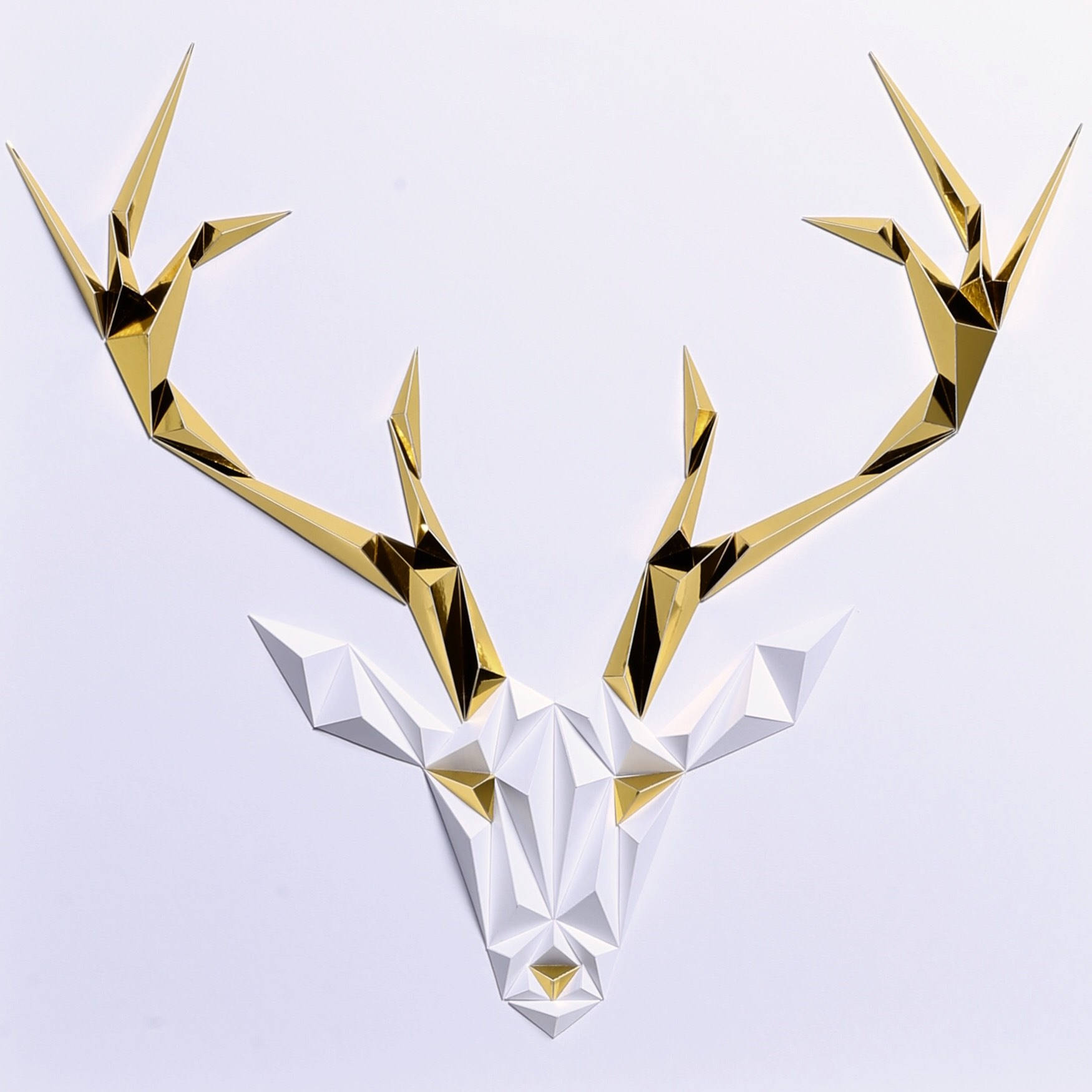 GOLDEN ANTLERS, White Gold, Paper Artwork, 50x50 Cm, Modern Wall Decor ...