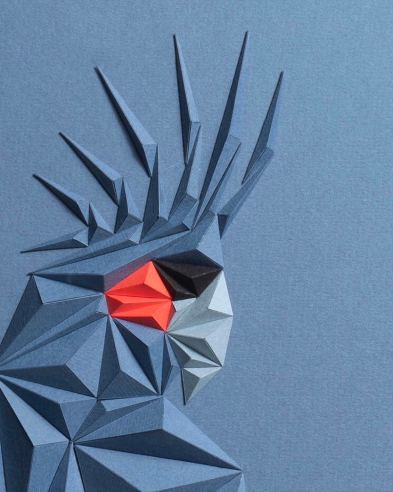 PALM COCKATOO, Paper Artwork, Blue Art, Modern Art, Bird Drawing, Cubic ...