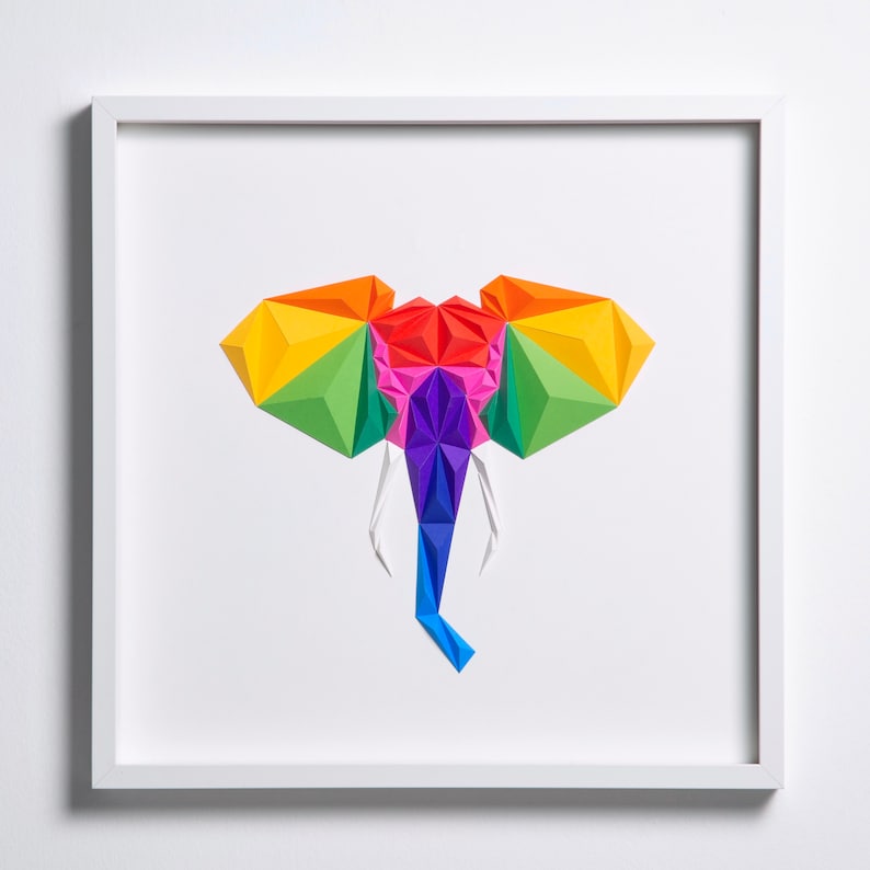 ELEPHANT - Multicolor White, Paper Artwork, 3d Wall Art, Geometric Art ...