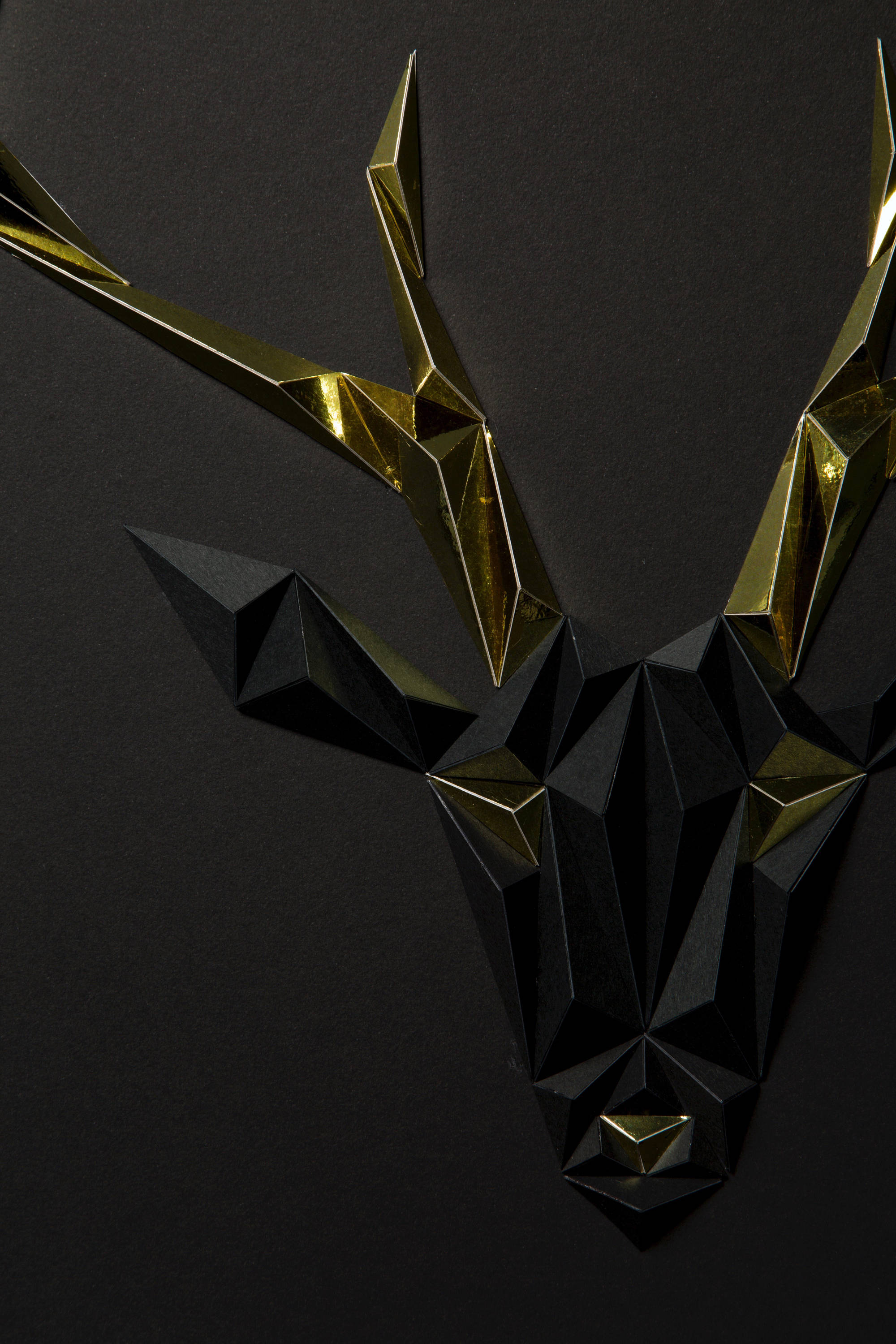 GOLDEN ANTLERS - Black / Gold, Paper Artwork, Dear Artwork, Black ...