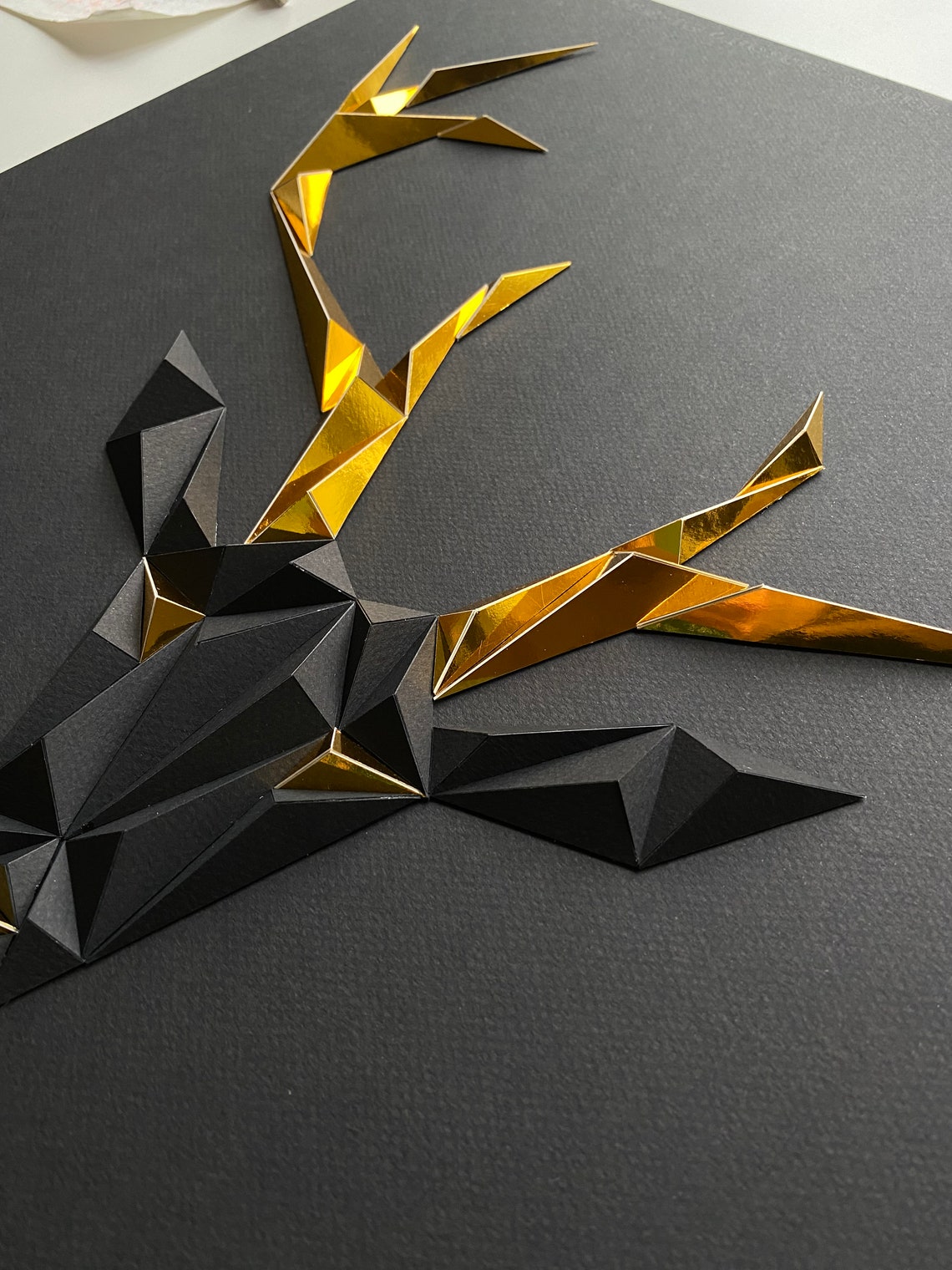GOLDEN ANTLERS - Black / Gold, Paper Artwork, Dear Artwork, Black ...