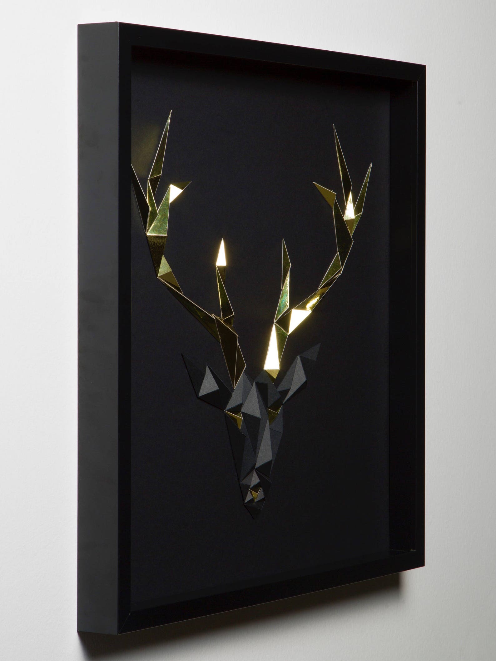 GOLDEN ANTLERS - Black / Gold, Paper Artwork, Dear Artwork, Black ...