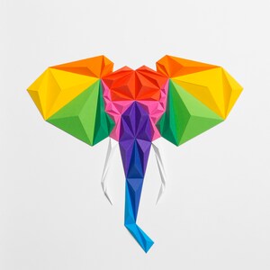 ELEPHANT - Multicolor White, Paper Artwork, 3d Wall Art, Geometric Art ...