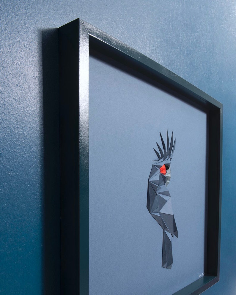 PALM COCKATOO, Paper Artwork, Blue Art, Modern Art, Bird Drawing, Cubic ...