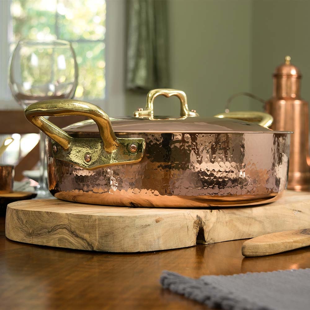 Copper Casserole/braiser With Lid - Tin Lined -/ Large Copper Braiser ...