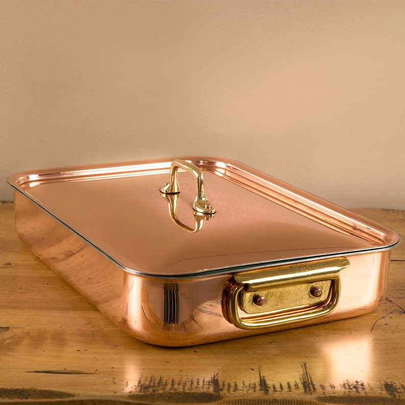 Rectangular Copper Roaster W/ Lid - Tin Lined - , Casserole Dish ...