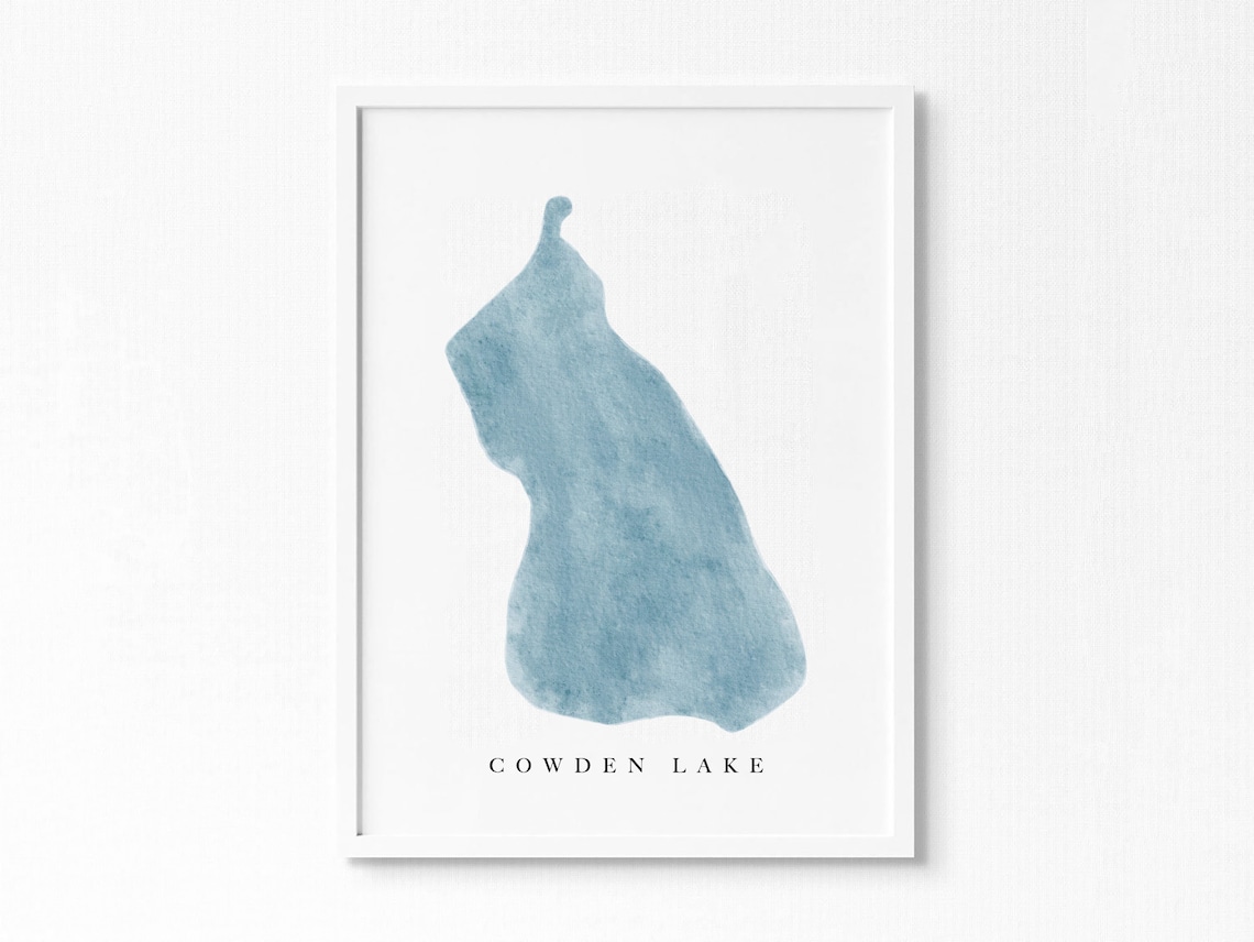 Cowden Lake | Michigan | Watercolor Lake Map Gift, Lake House Decor ...