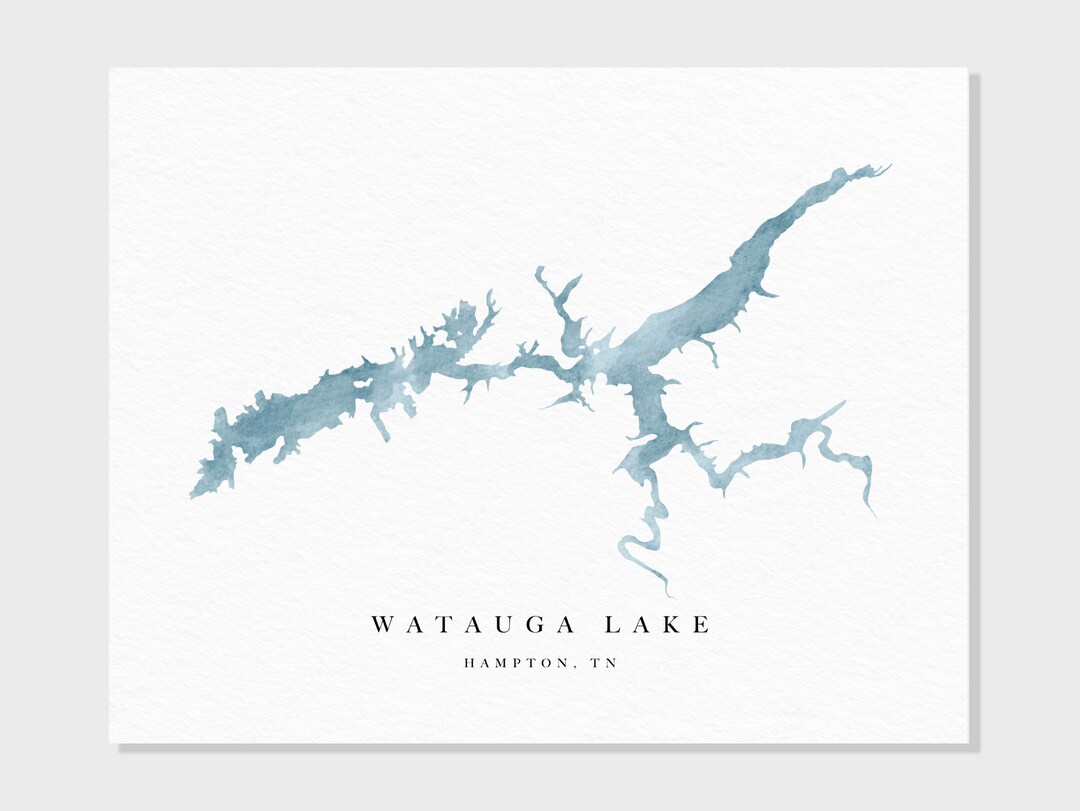 Watauga Lake | Hampton, TN | Watercolor Lake Map Gift, Lake House Decor ...