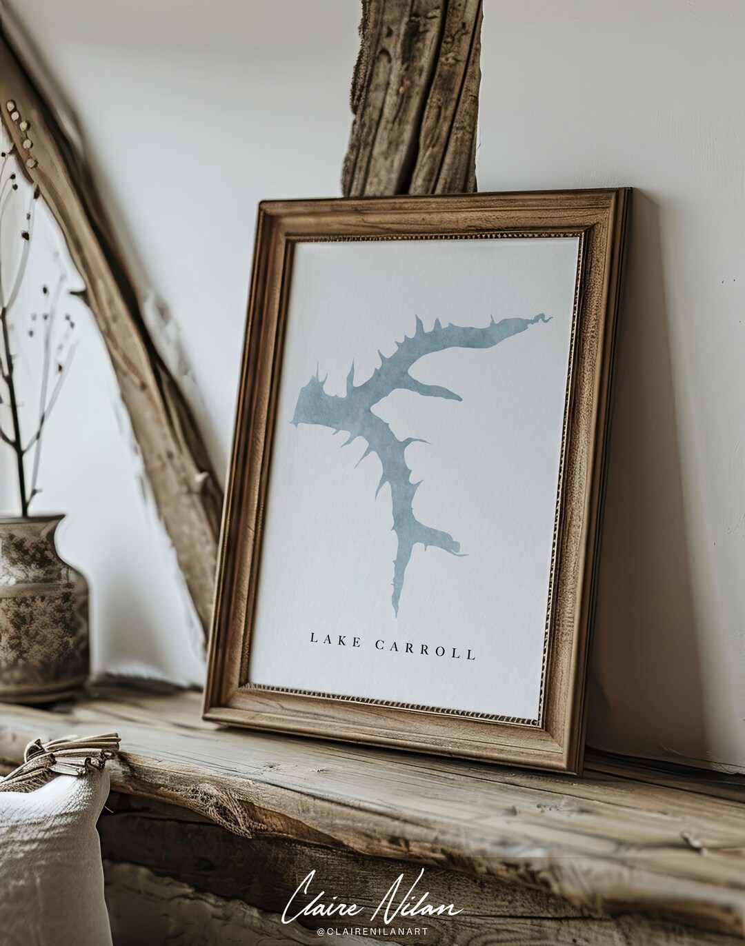 Lake Carroll | Lanark, IL | Watercolor Lake Map Gift, Lake House Decor ...