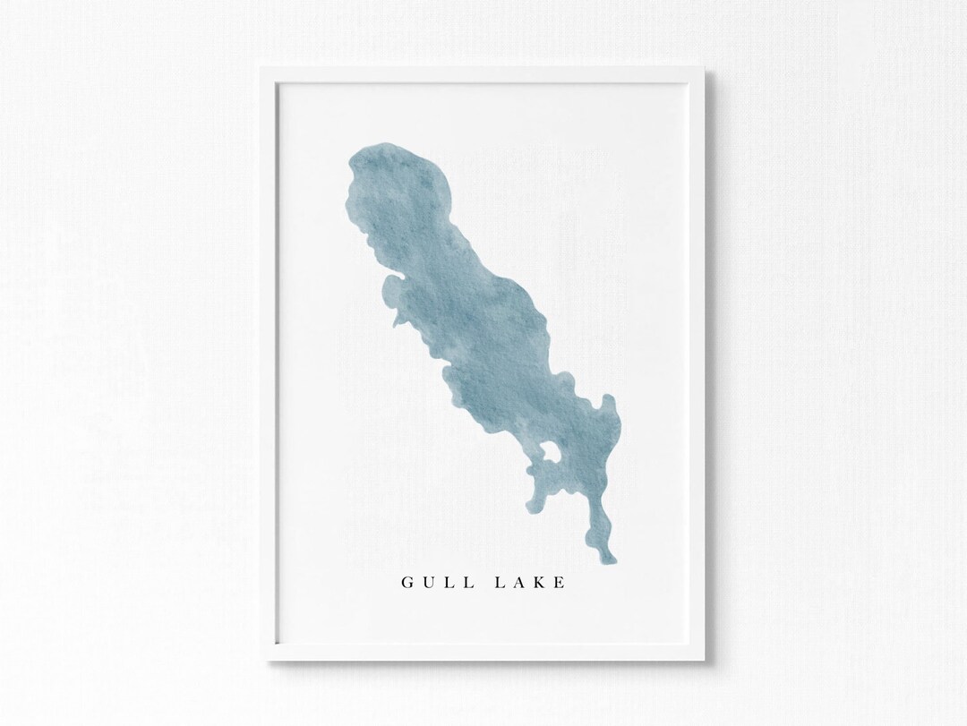 Gull Lake | Michigan | Watercolor Lake Map Gift, Lake House Decor ...