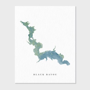 Black Bayou Lake | Hosston, LA | Watercolor Lake Map Gift, Lake House ...