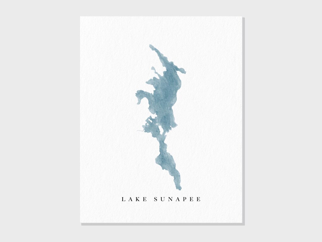 Lake Sunapee | New Hampshire | Watercolor Lake Map Gift, Lake House ...