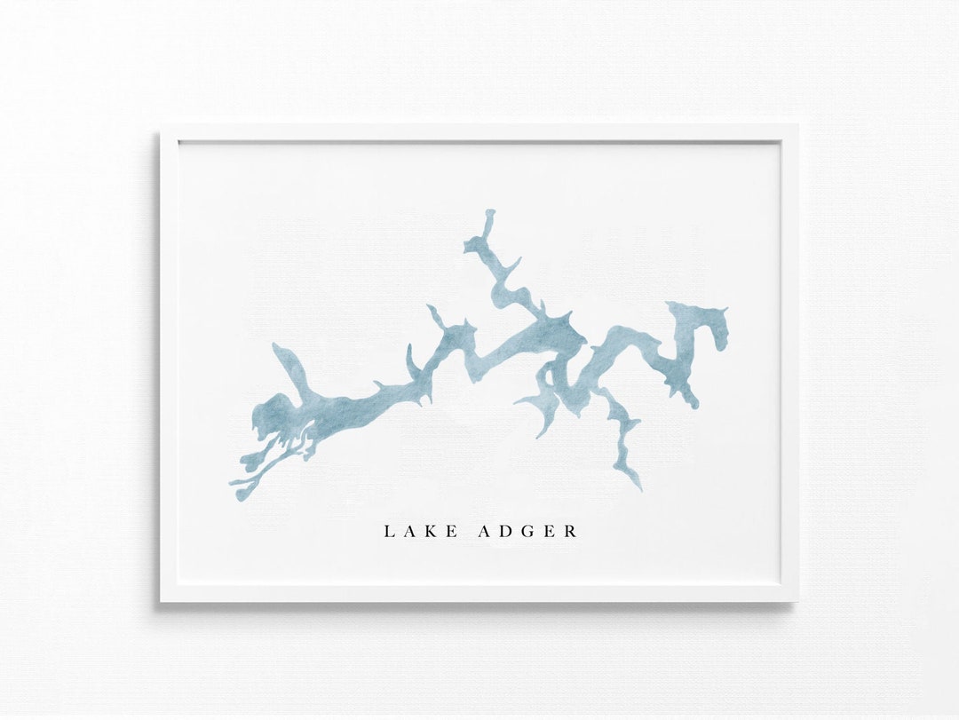 Lake Adger | Mill Spring, NC | Watercolor Lake Map Gift, Lake House ...