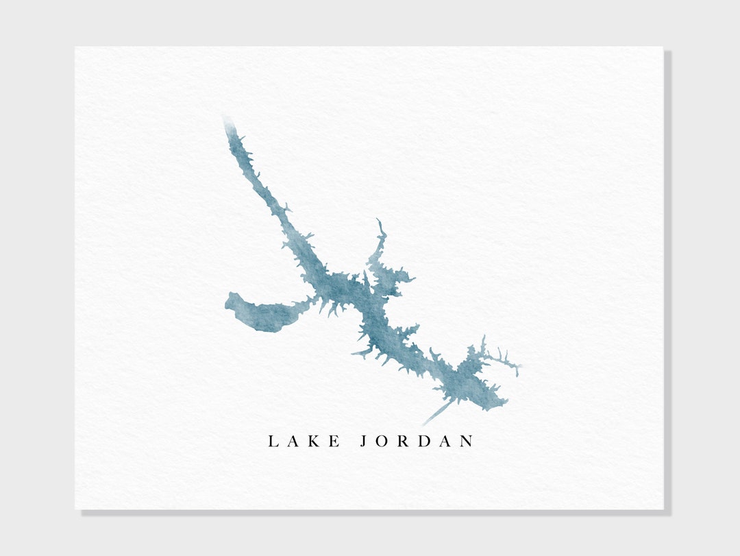 Lake Jordan | Alabama | Watercolor Lake Map Gift, Lake House Decor ...