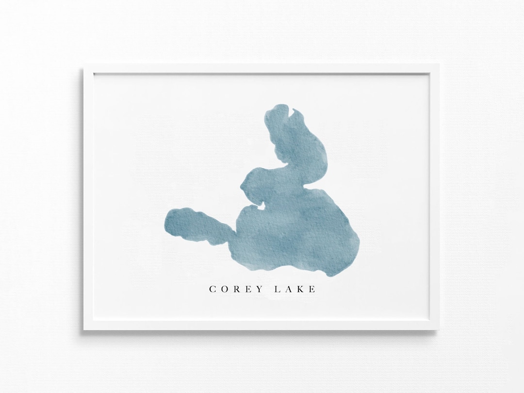 Corey Lake | Michigan | Watercolor Lake Map Gift, Lake House Decor ...