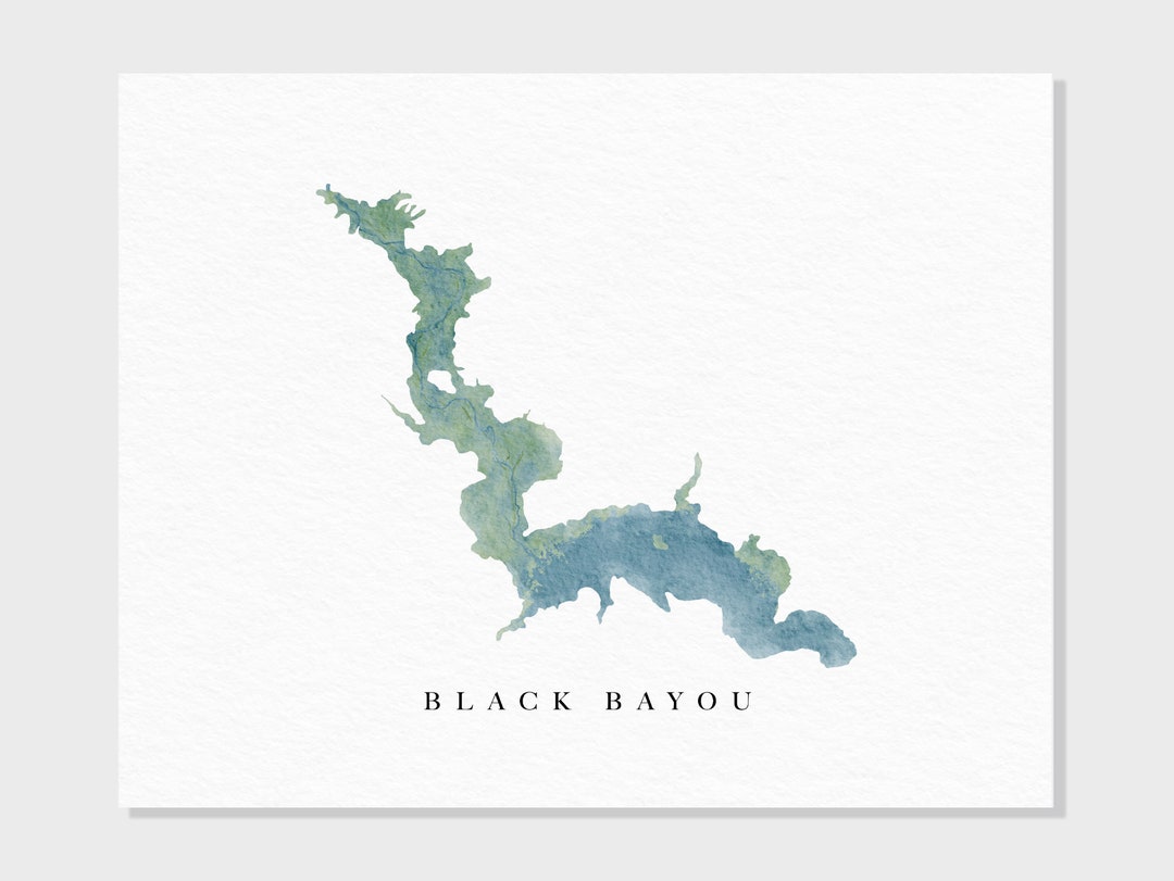 Black Bayou Lake | Hosston, LA | Watercolor Lake Map Gift, Lake House ...