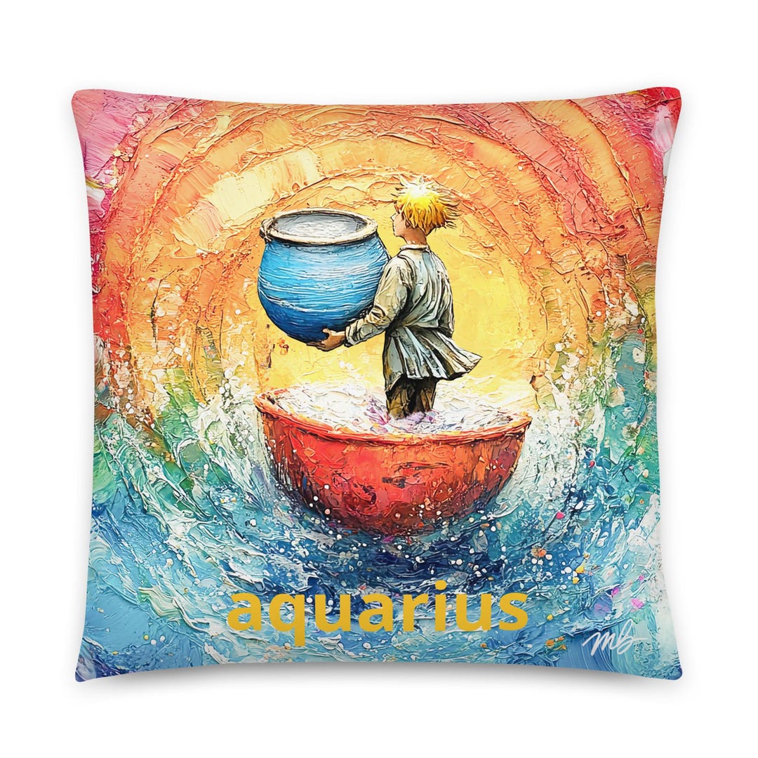Aquarius Pillow Zodiac Whimsical Throw, Original Astrology Horoscope ...