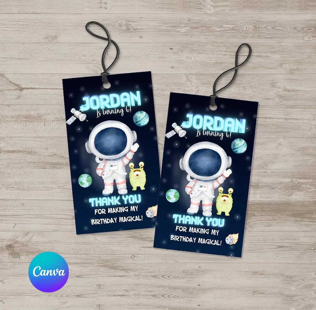 Editable Outer Space Thank You Tags Favor Tag Birthday Invitation ...