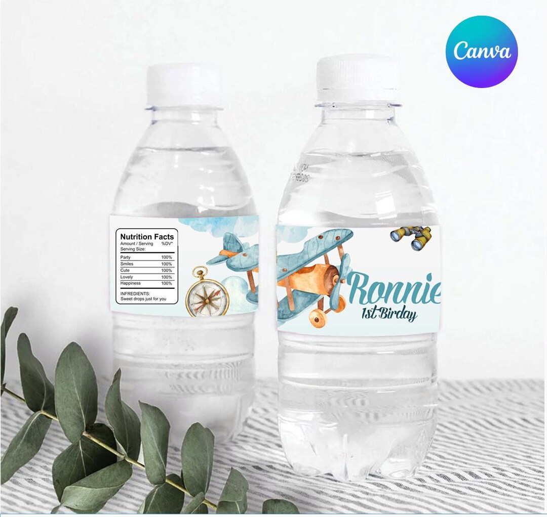 Editable Aviation Water Bottle Labels Birthday Party. Digital P006 - Etsy