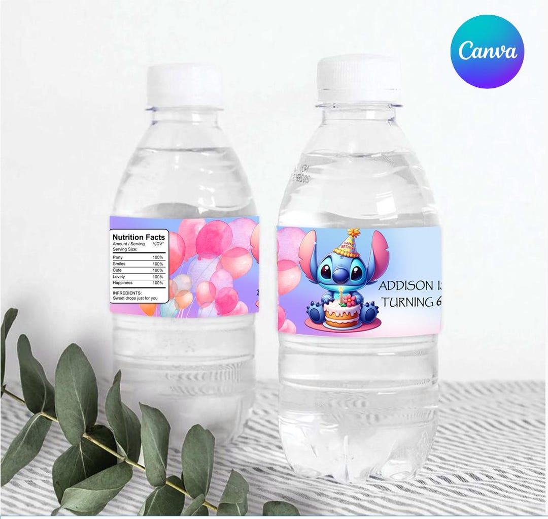 Editable Stitch Water Bottle Labels Birthday Party. Digital P003 - Etsy