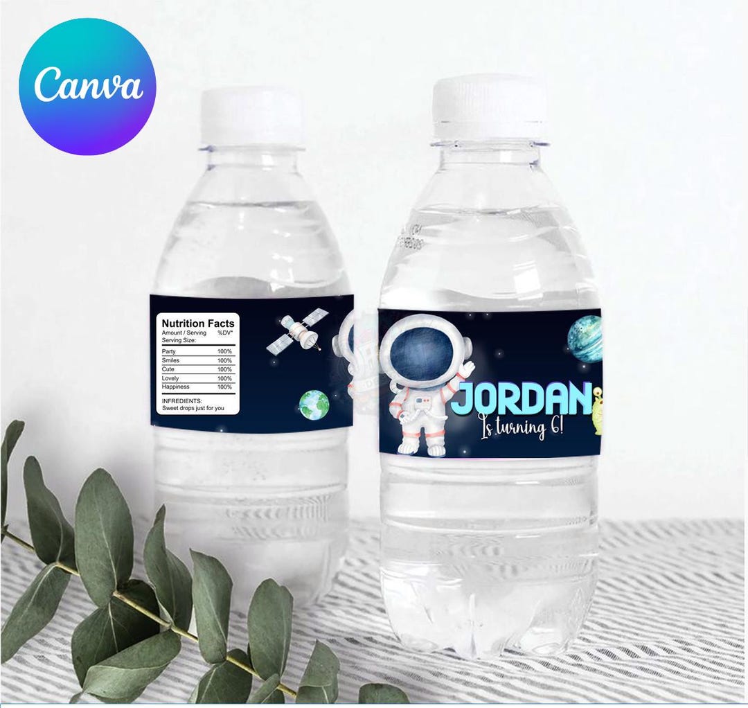 Editable Outer Space Water Bottle Labels Birthday Party. Astronaut ...