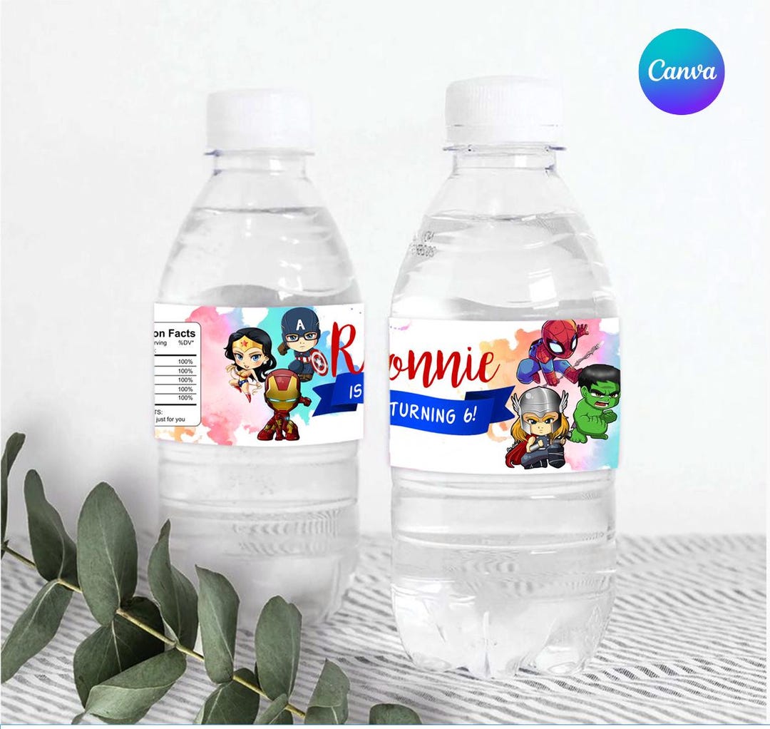 Editable Super Hero Water Bottle Labels Birthday Party. Digital P011 - Etsy